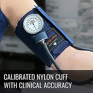 MABIS Precision Series Aneroid Sphygmomanometer Manual Blood Pressure Set with Calibratrated Nylon Cuff and Carrying Case, Adult, Latex Free