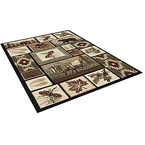 Champion Rugs Cabin Style Area Rug Rustic Western Country Bear Elk Deer Bear Wildlife Lodge Native American Design (5’ 3” X 7’ 5”)
