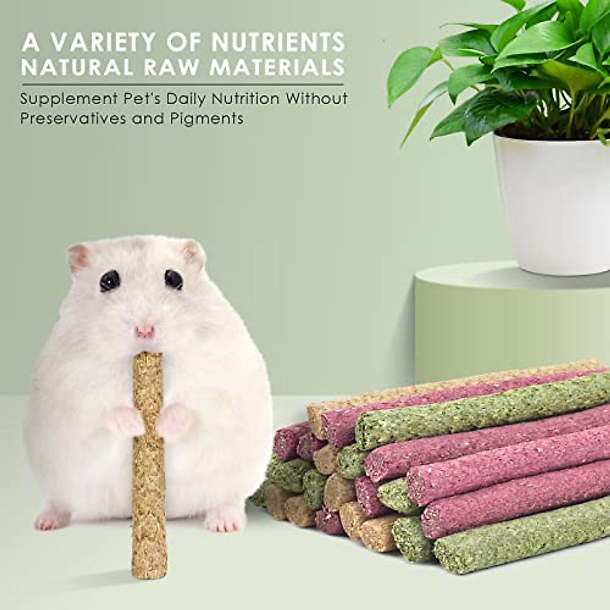 ERKOON 25 Pcs Timothy Hay Sticks,Rabbit Chew Toys for Teeth Natural Timothy Grass Molar Sticks Rabbits Treats for Bunnies, Chinchilla Guinea Pigs, Gerbil, Hamster (Timothy+Oatmeal+Beet)