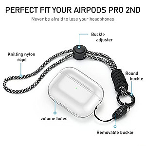 Youtec for Airpods Pro 2nd Generation Case,Clear for Airpods Pro 2 Cover 2022 with Keychain Lanyard,Transparent TPU Carrying Case Skin with Hand Strap for Women Men,Clear