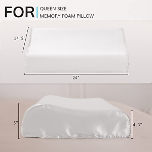 PROMEED Mulberry Silk Pillowcase for Contour Memory Foam Pillow, Natural 23 Momme Silk Memory Foam Pillow Case Cover, Pefect Fit for Royal Therapy Cervical Neck Pillow (White, Queen-24"x14.5"x5"/4.3")