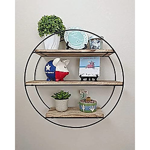 TFER Floating Shelves Wall Mounted Hanging Shelf Hexagon Rustic Farmhouse Shelves for Wall Decor,Storage | Metal Bracket and Reclaimed Natural Wood Shelf for Living Room,Bedroom,Bathroom,Kitchen