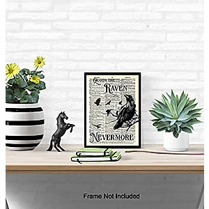 The Raven, Edgar Allan Poe, Nevermore - Medieval Decor - Gift for Wicca, Wiccan, Witchcraft, Occult Fan - Goth Room Decor - Gothic Home Decor - Creepy Scary Wall Art Picture - Halloween Decoration