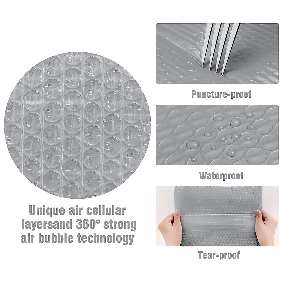 HBlife 50 Pcs Bubble Mailers, 6x10 Inches Self Seal Gray Poly Mailers, Padded Envelopes Shipping Bags Packaging for Small Business