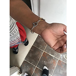 Gempara 18k White and Yellow Gold Plated Designer Inspired David Antique, Vintage Brand Chain Cable Twisted Link Bracelet