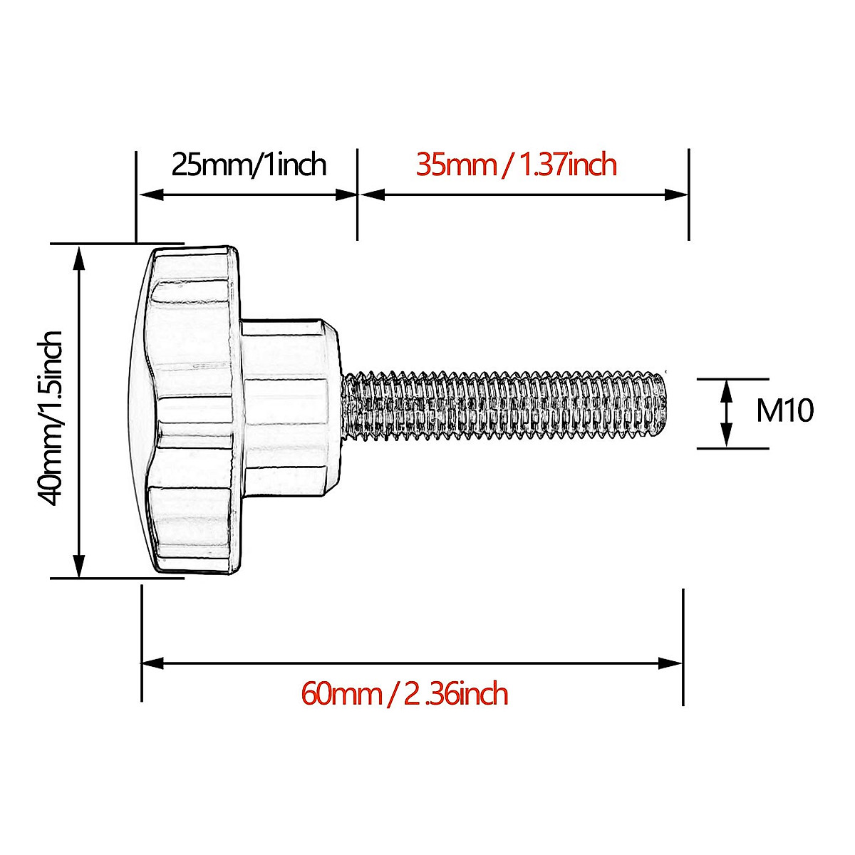 M10 x 35mm Star Shape Screw Knobs ，5-Star Stud， Tightening Screw Grip Handheld for Machine Tool，Pack of 5