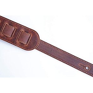 Jeereal Full Grain Genuine Padded Soft Leather Guitar Strap（3.0 Inches Width） for Electric, Acoustic, and Bass Guitars (Rust Red)