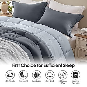Homelike Moment Lightweight Comforter Set, Reversible All Season Down Alternative Bed Comforter Set Summer 3 Piece - 1 Comforter 2 Shams, Oversized Queen Dark Gray/Light Grey