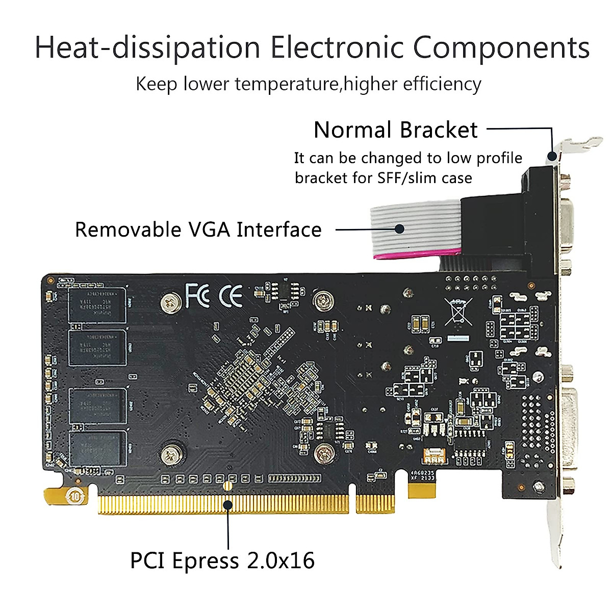 QTHREE Radeon HD 5450 Graphics Card,2GB,GDDR3,64 Bit,DVI,HDMI,VGA,Low Profile Video Card for PC,Computer GPU,PCI Express x16,DirectX 11,2 Monitors Support