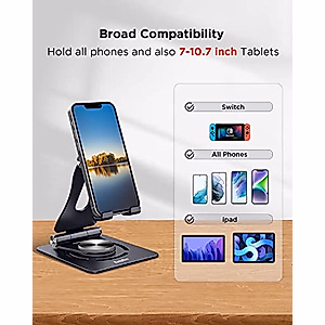 EasyAcc Phone Stand, Newly 3 in 1 Adjustable Cell Phone Stand, 2023 Aluminum Stable iPhone iPad Stand Dock, Foldable Desktop Phone Holder for iPhone 14 13 12 11 XR, Tablet (7-10.7"), Nintendo Switch