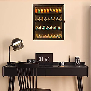 LIZIPAI Display Case for Figures,,Display Case with Shelves ,Minifigure Display Case Comes with Small Pellet Base Plate，Colour Changing Lights，Lockable Removable Shelves Black