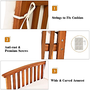 Tangkula Outdoor 4 Pcs Acacia Wood Sofa Set w/Water Resistant Cushions, Padded Patio Seating Chat Set w/Coffee Table for Garden, Backyard, Poolside (1, White)