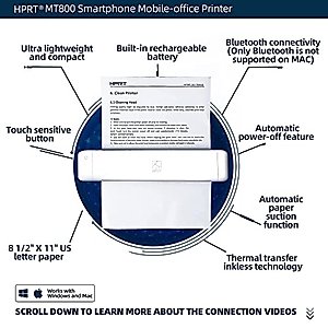HPRT Thermal Printer MT800Q Portable Mini Printer, Wireless Printer for iPhone and Computer, The Best Small Printer Support 216mm Width A4 Paper, Home Use, Office, Travel and Mobile Printer