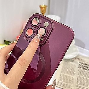 MZELQ Magnetic Case for iPhone 14 Pro Max Case [Compatible with Magsafe] with Camera Protection Cover Soft Silicone Shockproof Protective Design Phone Case for 14 Pro Max Women Girls 6.7" - Burgundy
