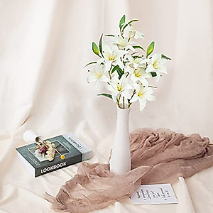 Shiny Flower 9 Heads Artificial Flower Bouquet Artificial Lily Flowers Fake Easter Tiger Lily Floral Arrangements Wedding Bouquets Home Office Garden Party Hotel Decoration 3 Pcs White 39.4 inch