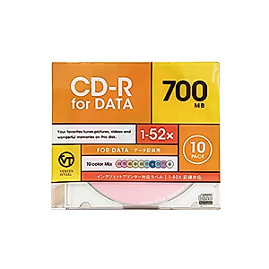 VERTEX 10CDRD.CMIX.700MBCA CD-R for Data Recording 1 Time Recording 10 Cdrd.Cmix 700 Mbca 700 MB 52-Speed Compatible 10 Sheets Slim Case 10 Color Mix Disk