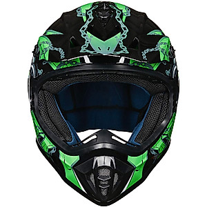 ILM Youth & Kids Dirt Bike Helmets Motocross ATV Dirtbike BMX MX Offroad Full Face Motorcycle Helmet, DOT Approved Model 128YS (Green Black, Youth-Large)