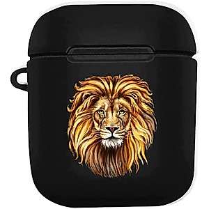 Jaustee Powerful Lion Airpods Case for Airpods 1&2 Case, AirPods Case Protective Cover Skin - Premium Hard Shell Accessories Compatible with Apple AirPods (Black)