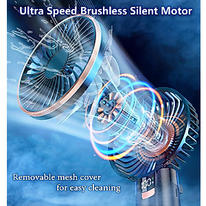 BEYYON Portable Handheld Fan, 5200mAh Metal Handle Portable Fan Rechargeable, 180° Foldable, 6 Speeds USB Rechargeable Fan, Electric Personal Fan with Power Bank for Travel, Outdoor, Camping, Office