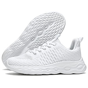 Kvovzo Womens Lace up Tennis Shoes Non Slip Lightweight Work Gym Shoes Ladies Walking Running Sport Sneakers White