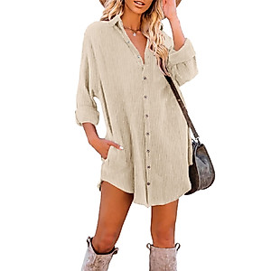 Dokotoo Womens Oversized Dresses for Women Corduroy Long Sleeve Button Down Tunic Dress Tops for Women Casual Outfits Clothing 2024 Fall Trendy Beige XLarge