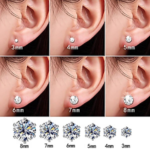 6 Pairs Cubic Zirconia Stud Earrings Set Surgical Steel Hypoallergenic 316L Stainless Steel Earrings for Women Men Contain 3,4,5,6,7,8mm