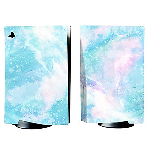 PlayVital Pale Blue Watercolor Full Set Skin Decal for ps5 Console Disc Edition, Sticker Vinyl Decal Cover for ps5 Controller & Charging Station & Headset & Media Remote