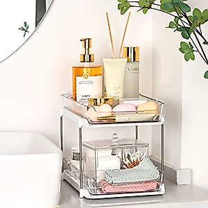Simetufy 2-Tier Bathroom Organizer with Free-Sliding Dividers, Stackable Kitchen Under Sink Organizers and Storage Slide-Out, Bathroom Countertop Cabinet Organization Medicine Make Up Storage Bins