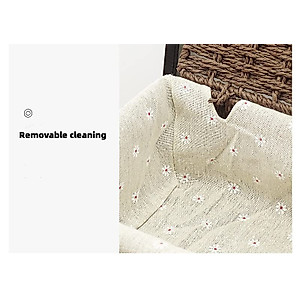 Straw Desktop Storage Basket Desktop Is Not Messy Used For Storage Of Daily Necessities Bedroom Kitchen Storage Box Cloth Art Dustproof Three-Piece Set (Beige)