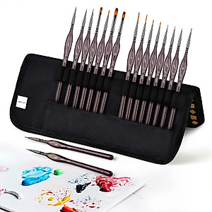 Golden Maple Miniature Paint Brushes, 15PC Small Paint Brushes Micro Model Detail Paint Brush Set, Fine Detailing for Acrylic, Oil, Watercolors & Paint by Number, Citadel, Figurine (Brown)