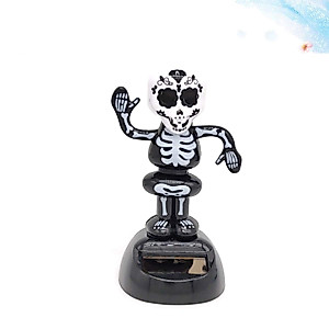 Amosfun 2pcs Halloween Solar Bobble Skeleton Shaking Head Dancing Toy Figurines Car Dash Board Decorations Halloween Party Favors Gifts