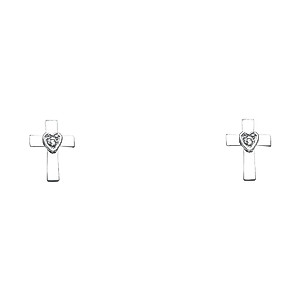 14k White Gold Cross Stud Earrings with Screw Back