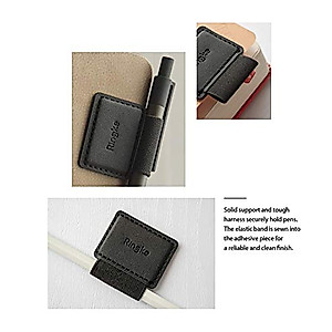 Ringke Pen Holder for Apple Pencil, Journal, Notebooks, and More - 3M Self Adhesive PU Leather Durable Pen Loop with Elastic (3 PACK) - Black