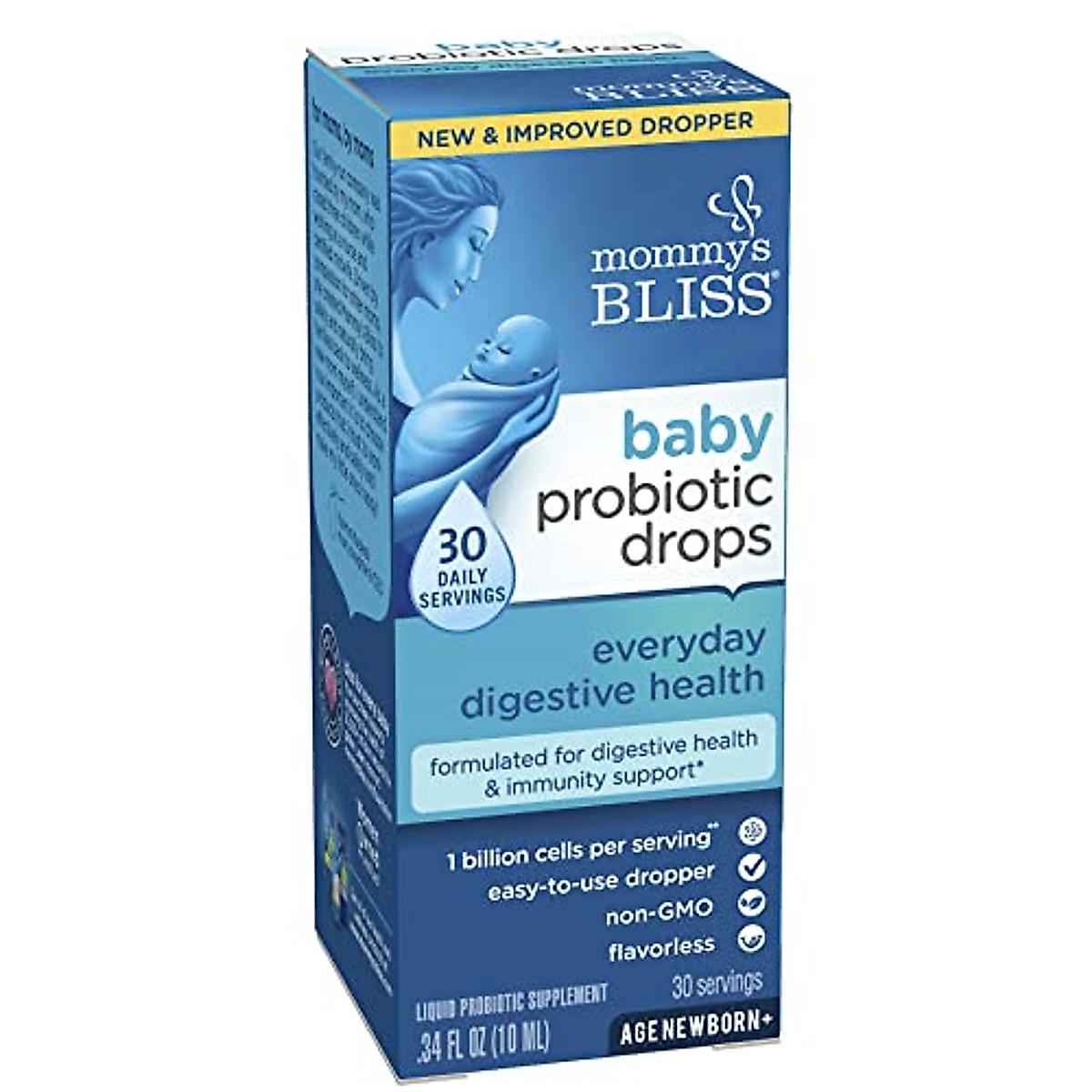 Mommy's Bliss Baby Probiotic Drops Everyday - Gas, Constipation, Colic Symptom Relief - Newborns & Up - Natural, Flavorless, 0.34 Fl Oz