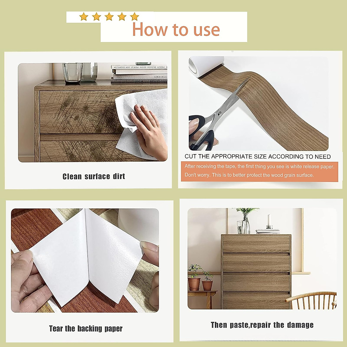 ZERNBER Wood Grain Repair Tape, 2.4 inch X 32ft Self Adhesive Wood Colored Tape for Tables, Chairs, Baseboards, Doors, Windows, Floors, Handicraft DIY.