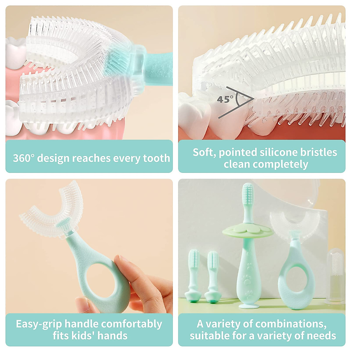 SYNPOS 6 in 1 Baby Infant Toothbrush Set Toddler Finger U-Shaped Toothbrush 0-24 Months 2-6T Training Tooth Brush for Child