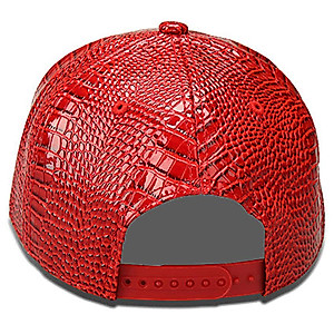 XRDSS Men Women PU Leather Hip-Hop Flat Bill Snapback Hat Crocodile Baseball Caps Red