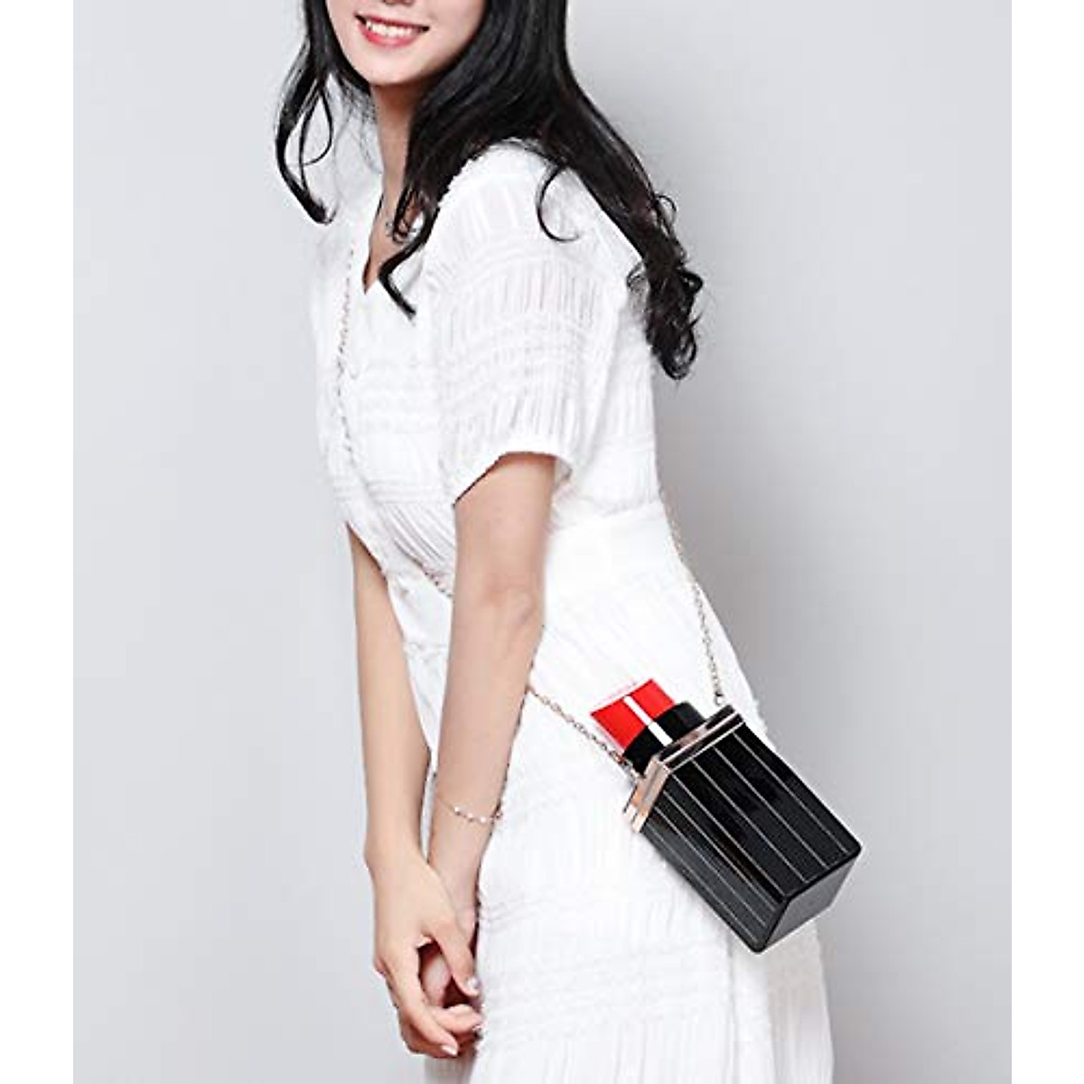 Shiratori Women Acrylic Black Lipstick Shape Evening Bags Purses Clutch Vintage Banquet Shoulder Bag Classic Crossbody Bags for GIRLS Black