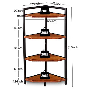 Cplxroc Corner Shelf, 4-Tier Display Shelves, Wood Storage Stand, Multipurpose Shelving Unit for Small Space, Home Office, Bathroom Corner Chelf (Brown)
