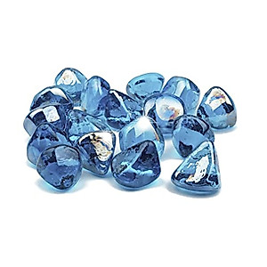 Li Decor 10 Pound Fire Glass Diamonds 1 Inch Fire Pit Glass Fire Glass Rocks for Gas Fireplace Margarita Azure Luster Blue