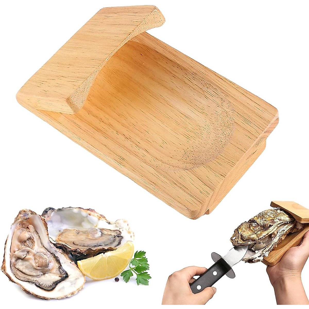 Xyeyo Oyster Shucking Clamp Shucker Tool Wood Oyster Holder Opener Shucking Block Wooden Seafood Shucking Clip for Kitchen Home Outdoor Barbecue Camping (1PCS), 3.14*5.1inch