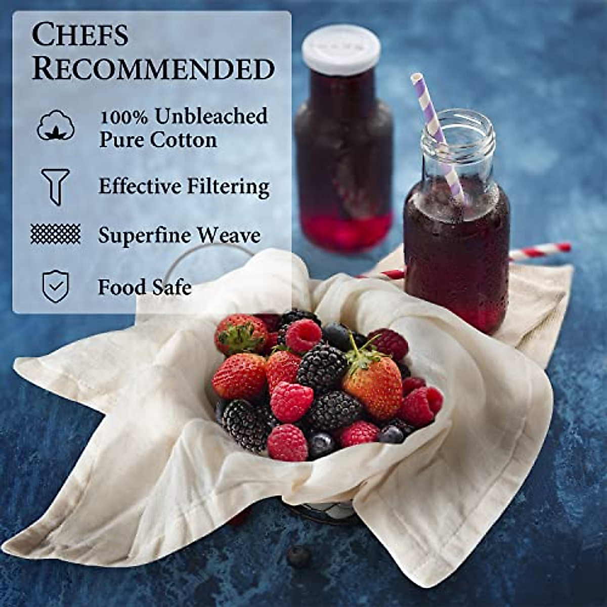 eFond Cheesecloth, Precut 20x20Inch, Grade 100 Hemmed Cheese Cloths for Cooking Reusable and Washable, 100% Unbleached Pure Cotton Muslin Cloths for Straining Butter, Cheese, Nut Milk (3 Pieces)