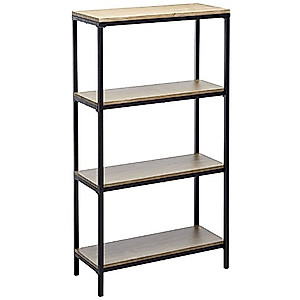 Kings Brand Furniture Grey Finish Wood & Black Metal 4 Tier Shelf Storage Bookcase