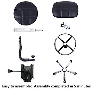 KKTONER Swivel Round Rolling Stool PU Leather with Adjustable Foot Rest Height Adjustable Task Work Drafting Chair with Back(Black)