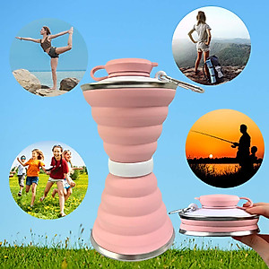 Collapsible Portable Sports Water Bottle, Camping Cup With Carabiner, Reuseable, Silicone, Foldable, Leak Proof For Outdoor, Travel Gym Hiking, Cycling, BPA Free