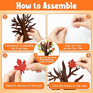 WATINC 16Pcs Fall Thankful Trees Craft Kits for Kids, Autumn Maple Oak Leaves Make Your Own DIY Thanksgiving Trees Decoration Thankful Craft Kit Supplies Home School Fun Activities for Kids