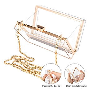 WJCD Women Clear Purse Acrylic Clear Clutch Bag, Shoulder Handbag With Removable Gold Chain Strap (Gold)