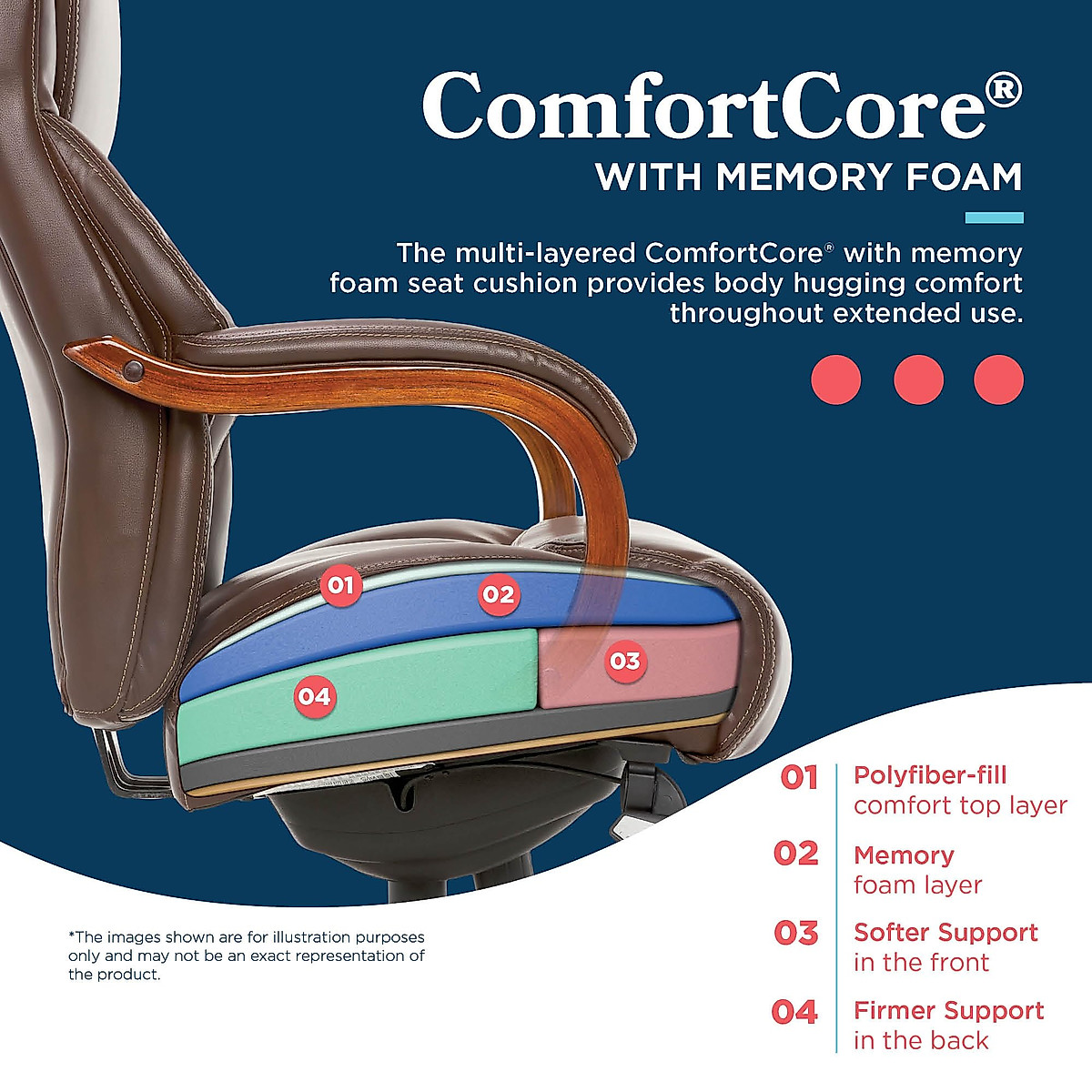 La-Z-Boy Delano Big & Tall Executive Office Chair | High Back Ergonomic Lumbar Support, Bonded Leather, Brown | 45833 model