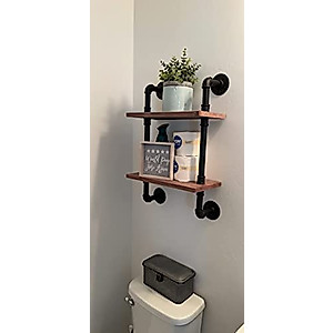 Industrial Floating Shelves Pipe Shelving 24 inch and 12 inch for Bathroom