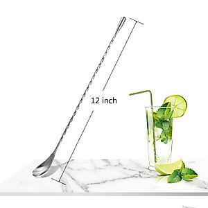 Stainless Steel Bar Spoon,Mixing Spoon for Drink,Spiral Long Handle Cocktail Spoon for Tall Cups Pitchers,12 Inch Cocktail Stirrers Bartender Tools.(2 Pieces)